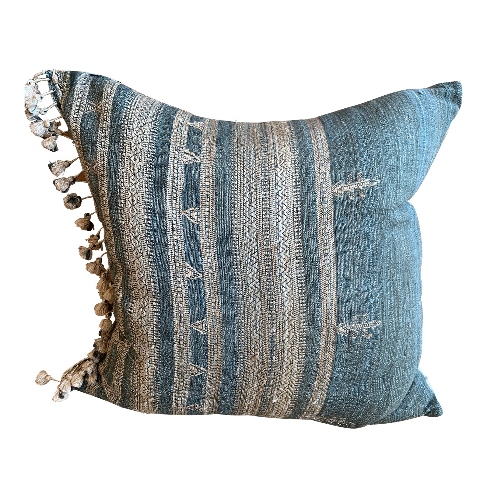 Large Square Raw Silk Decorative Pillow Dark Blue & Camel | Chairish