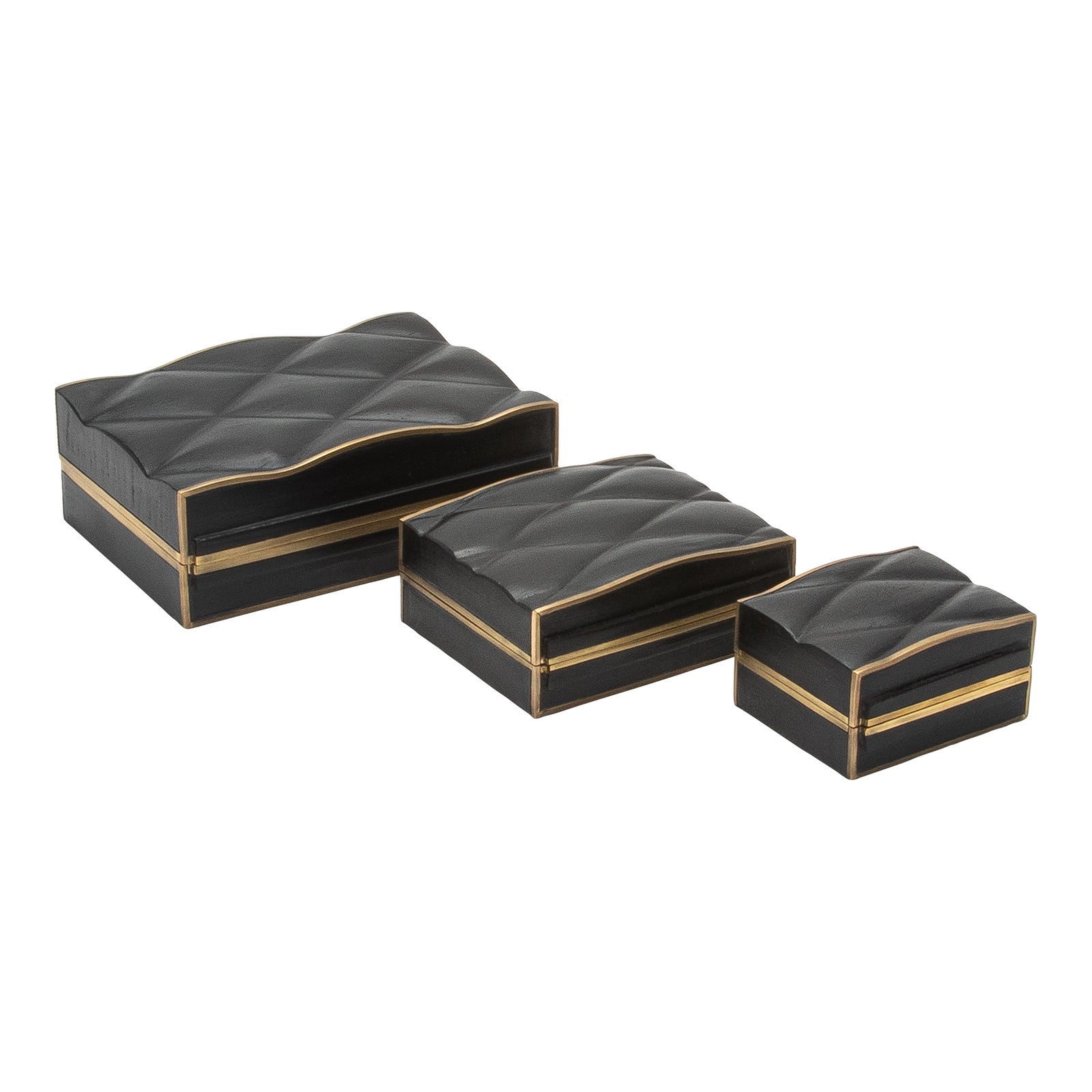 Set of 3 Quilted Boxes in Black Oak With Bronze Patina Brass by Kifu ...