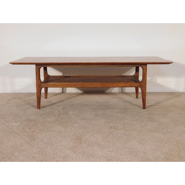 Vintage MCM Mid Century Modern Teak / Walnut Caned Shelf Cocktail ...