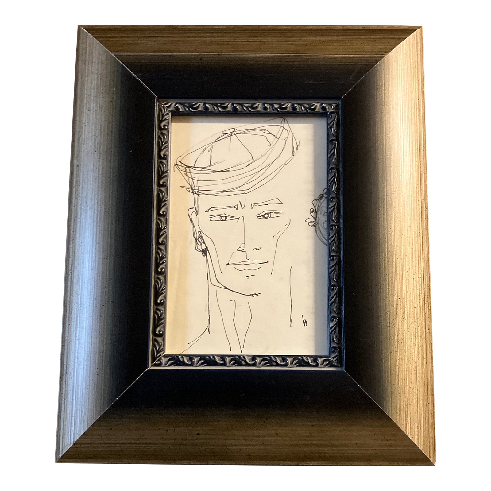 1950’s Original Abstract Ink Sketch Drawing of Sailor Framed | Chairish