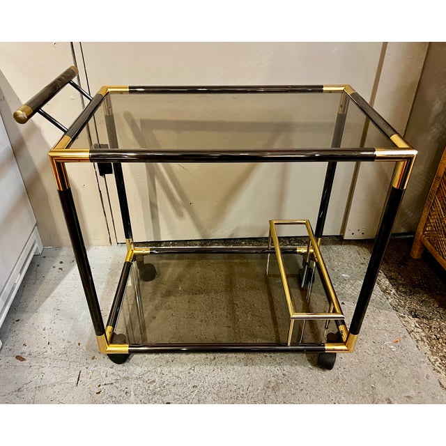 Mid Century Art Deco Style Brass and Glass Bar Cart | Chairish