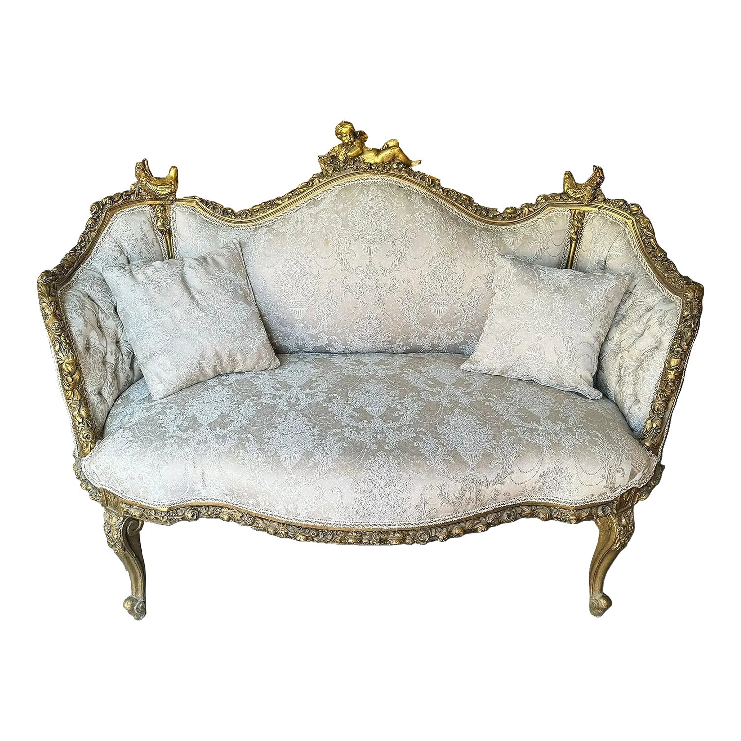 French Baroque Style Tan Beige Sofa With 2 Pillows and Gold Details ...