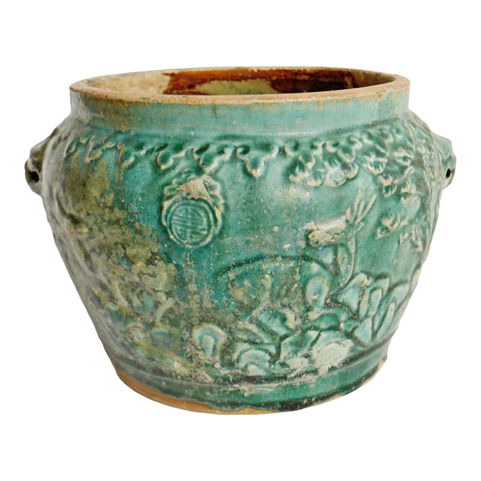 Antique Blue Green Ceramic Pot | Chairish