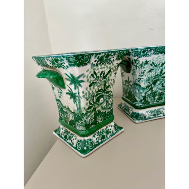 Vintage Green Chinoiserie Cachepots - a Pair | Chairish