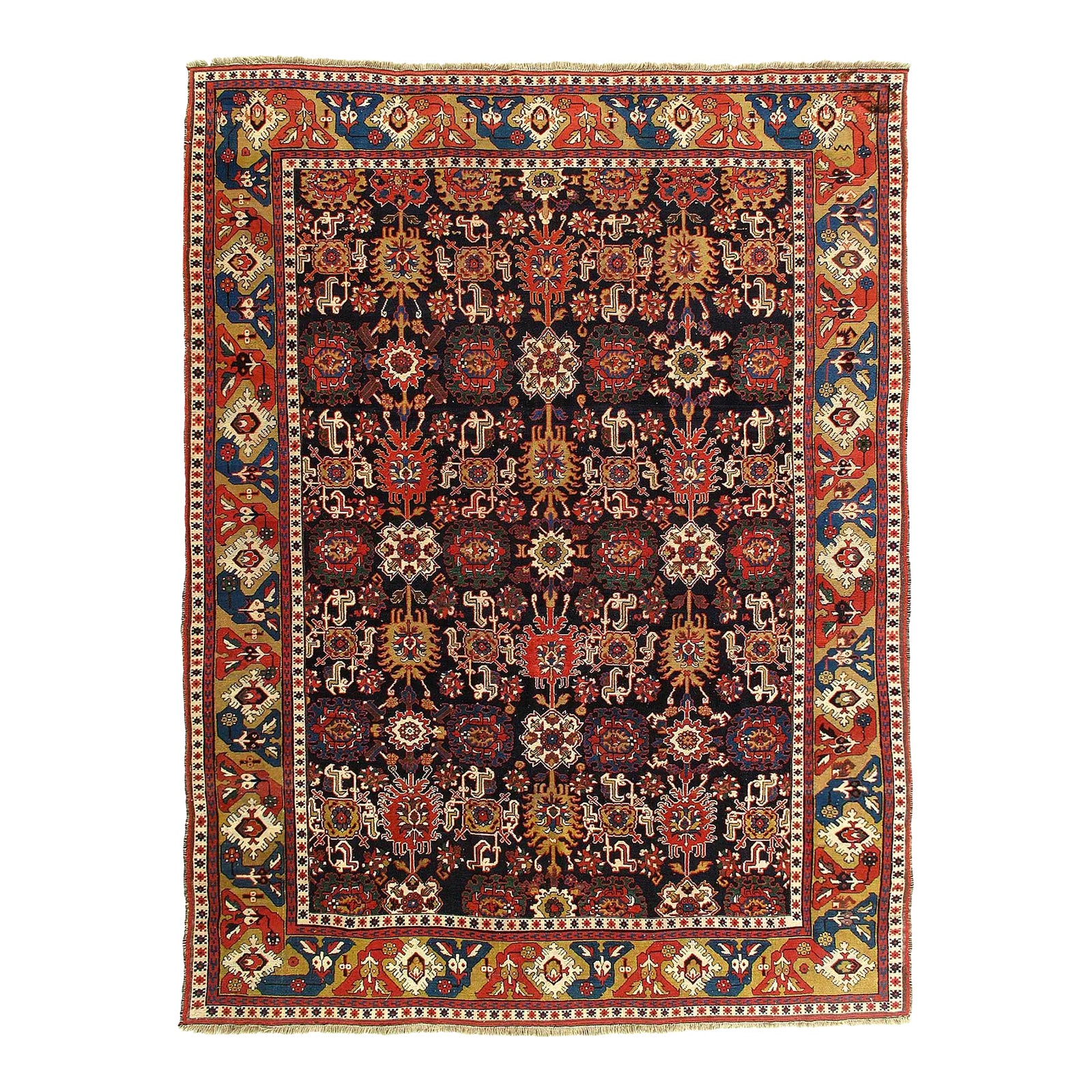 2020s Navy Russian Kazak Design Rug | Chairish