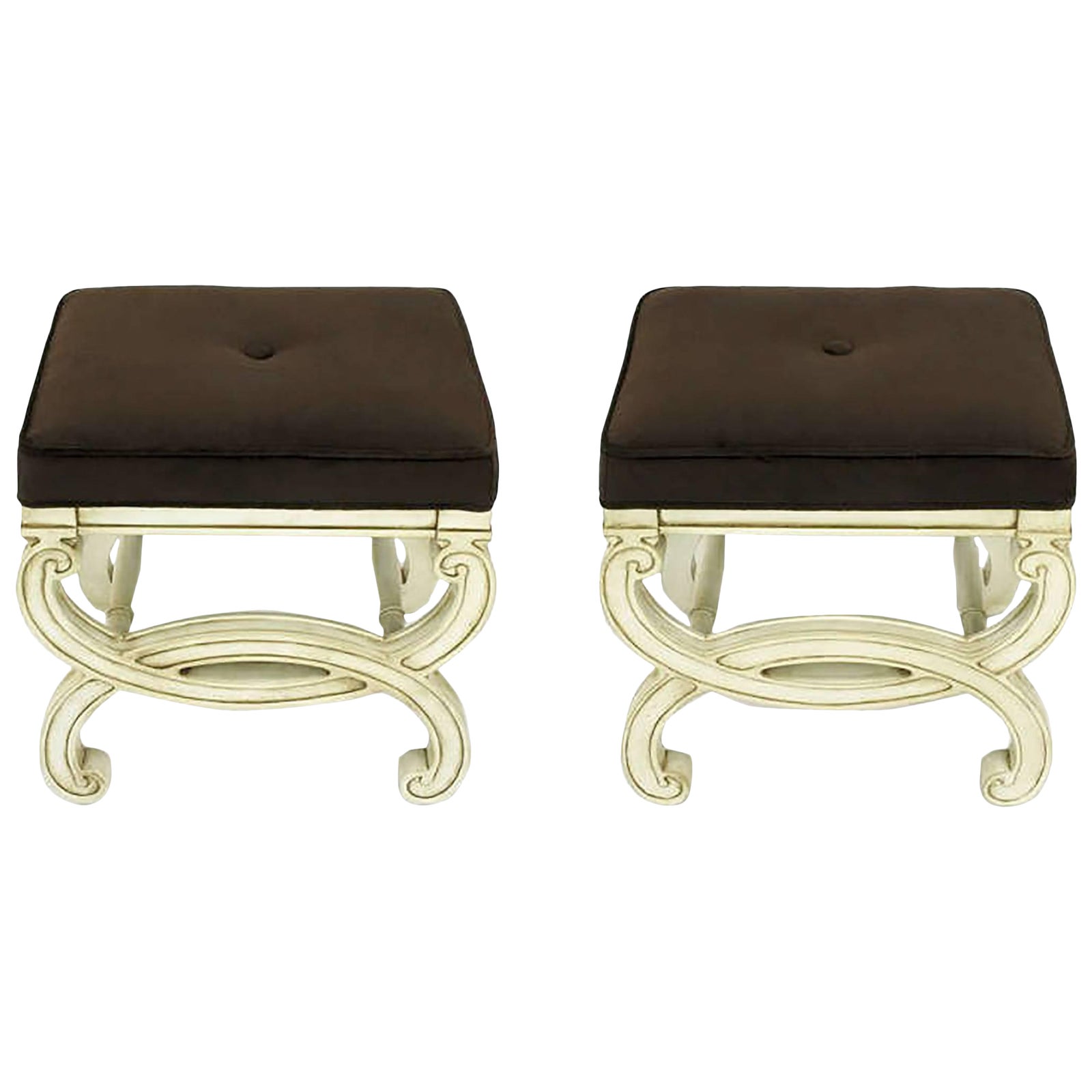Pair of Regency Style Interlocking Curule Benches in Glazed Ivory ...