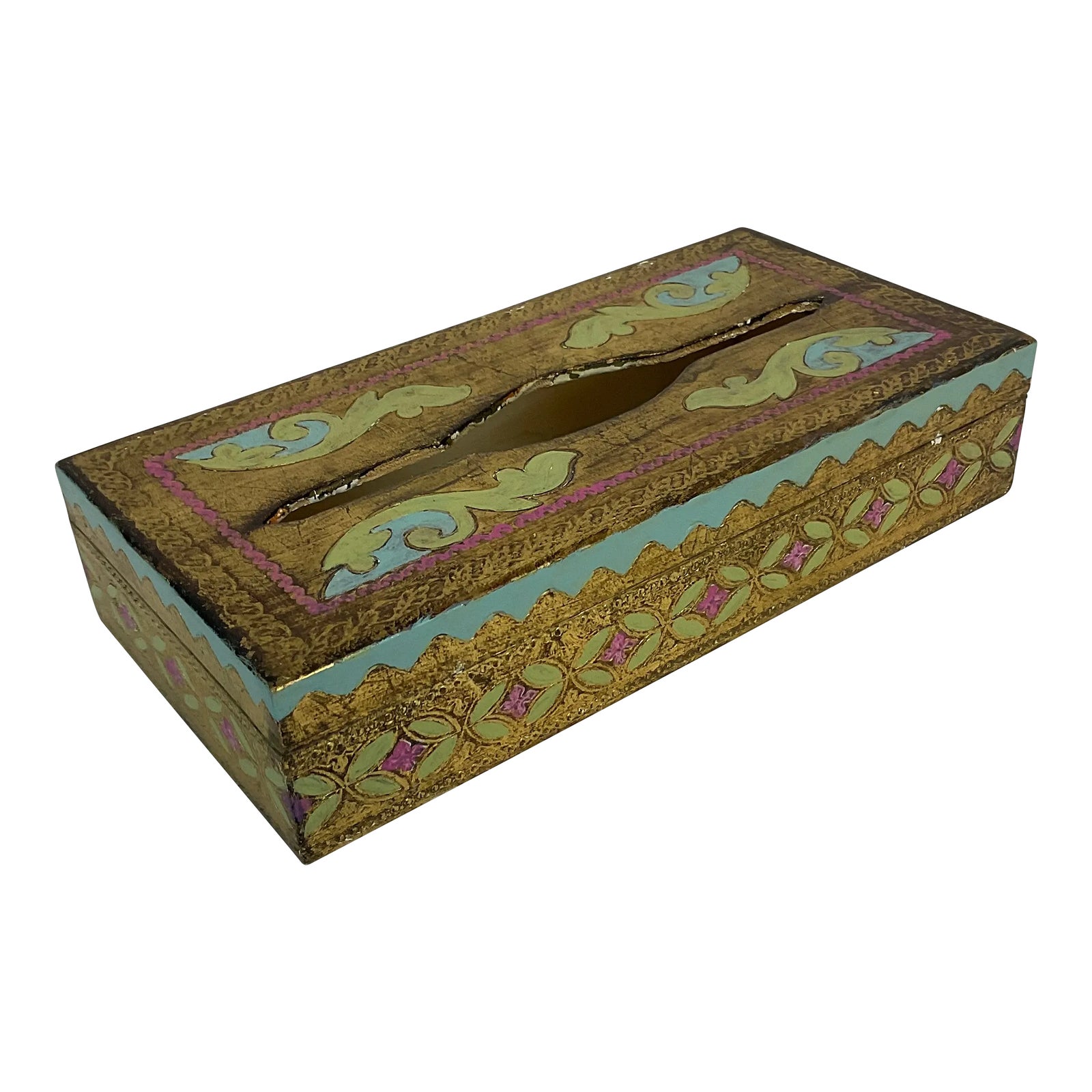 Mid-Century Italian Regency Hand Painted Florentine Tissue Box Cover ...
