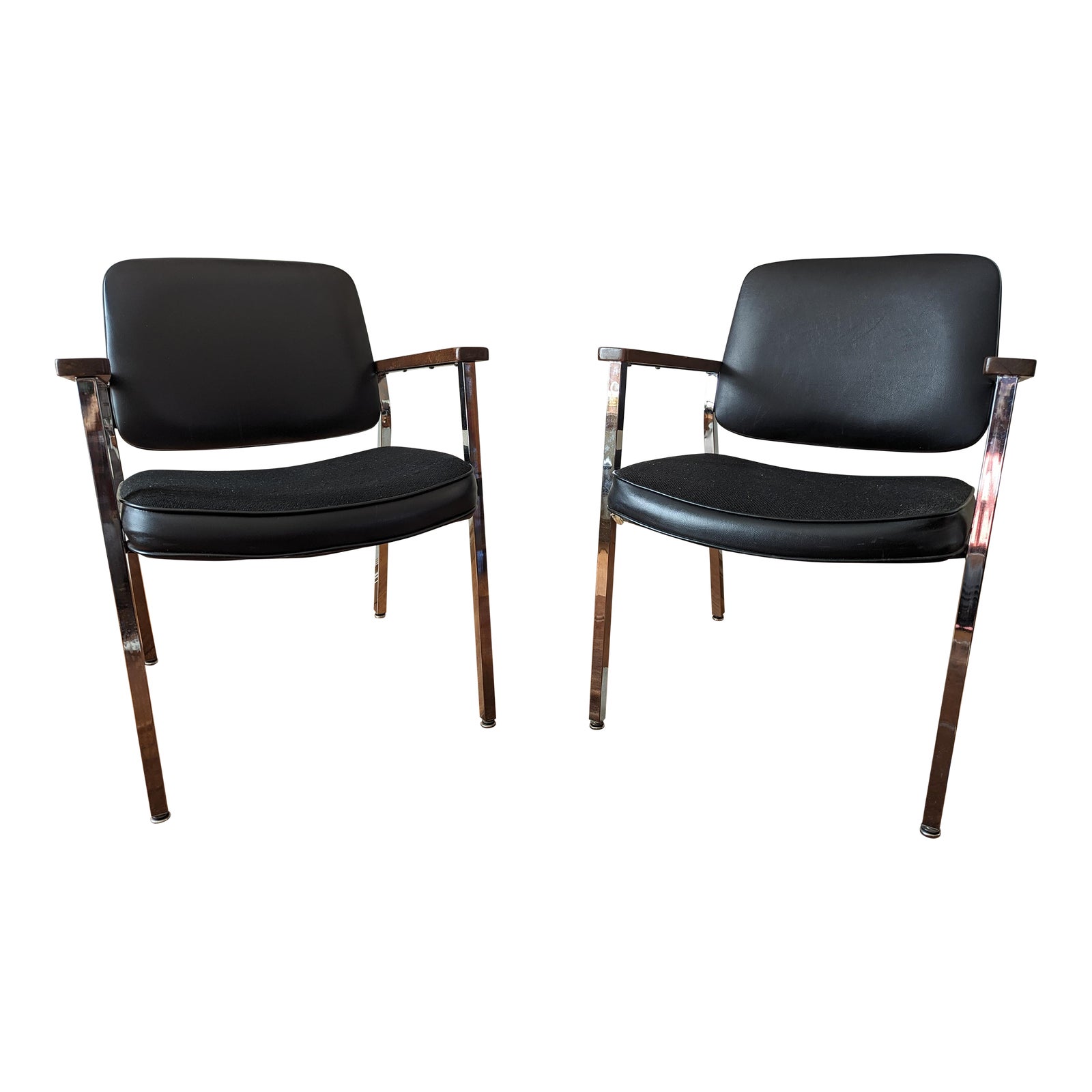 1960s Pair Mid Century Modern Black Chrome Tanker Desk Lounge Office ...