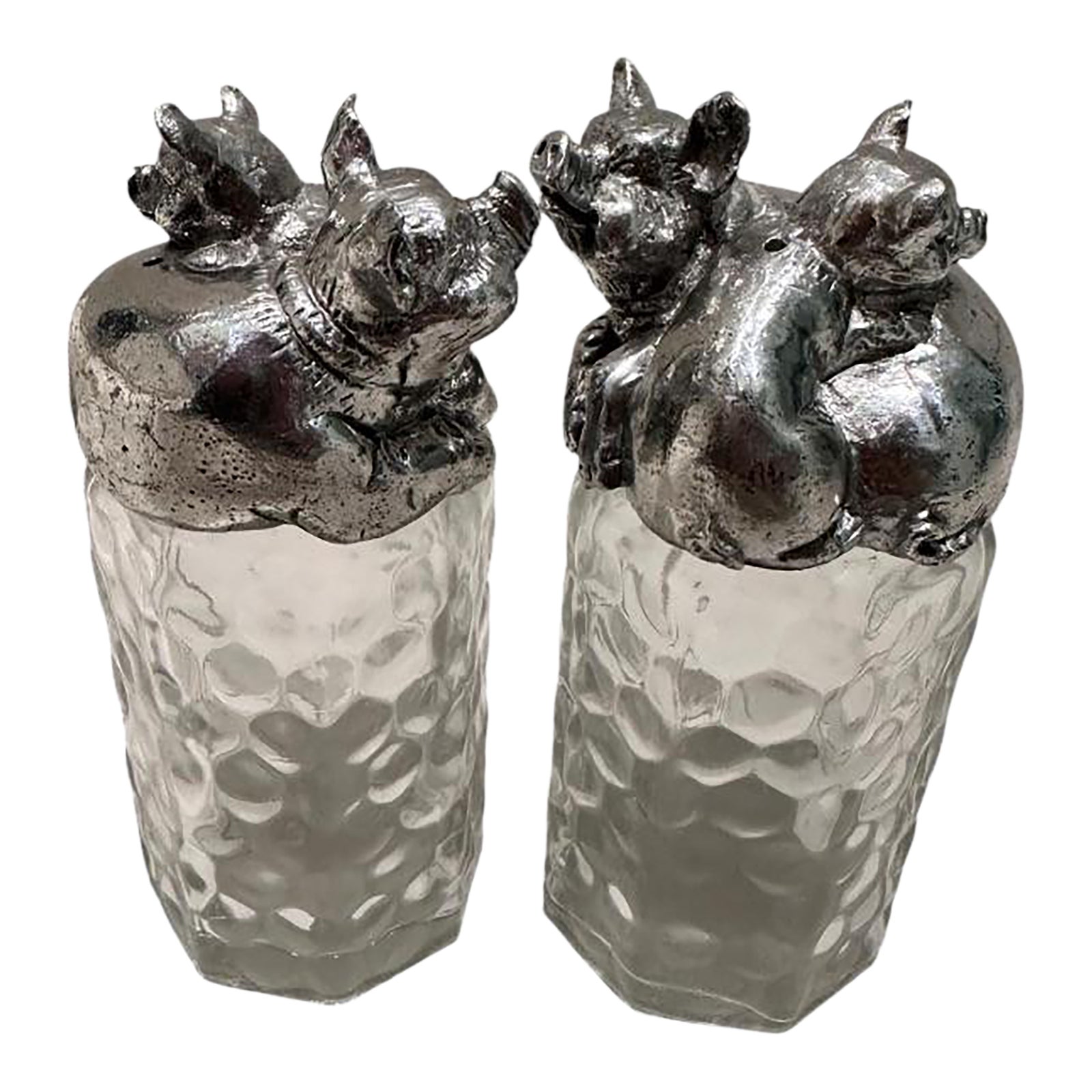 Vintage Arthur Court Pewter & Glass Pig Salt and Pepper Shakers Set ...