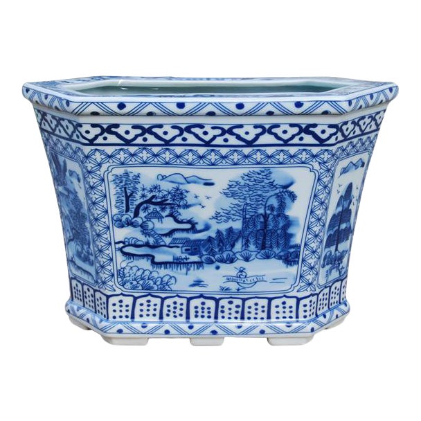 Blue & White Chinoiserie Cachepot | Chairish