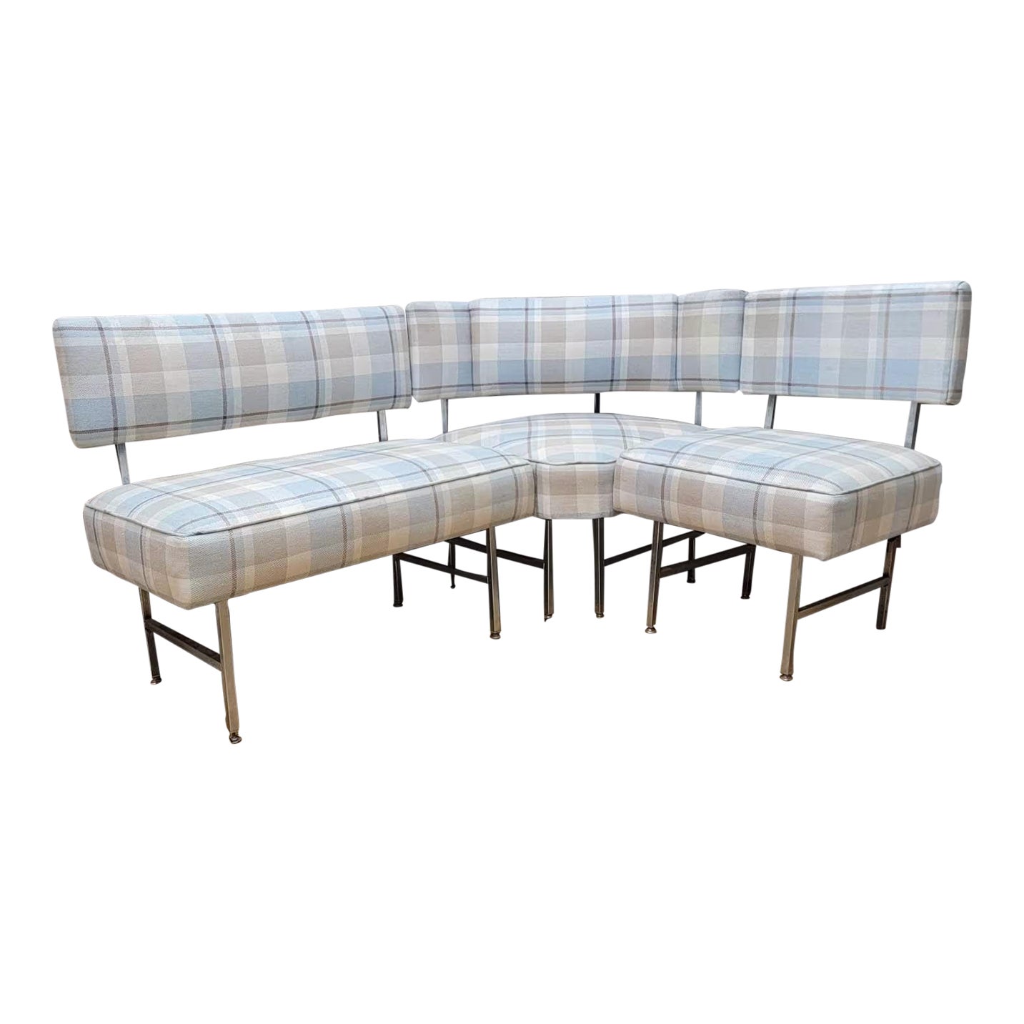 1970s Vintage Modern Corner Dining Banquette in Plaid Fabric | Chairish
