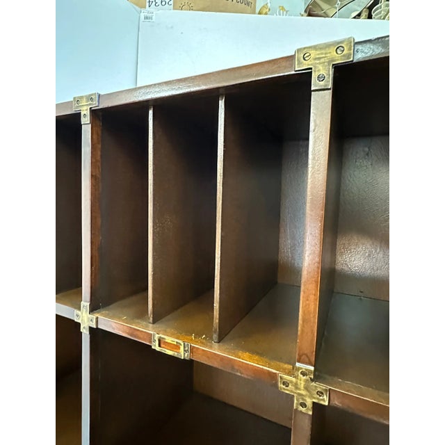 Campaign Style Leather Wrapped Bookcase | Chairish