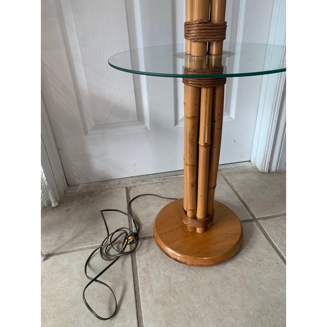Vintage 1970s Bamboo Base Integrated Glass Top Round Table Floor Lamp ...