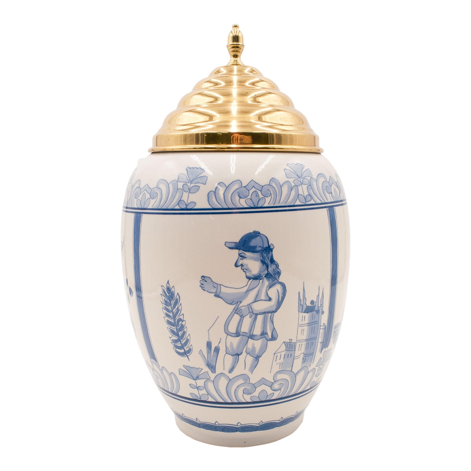 Royal Delft Large Blue & White Tobacco Jar C-49 With Brass Lid | Chairish