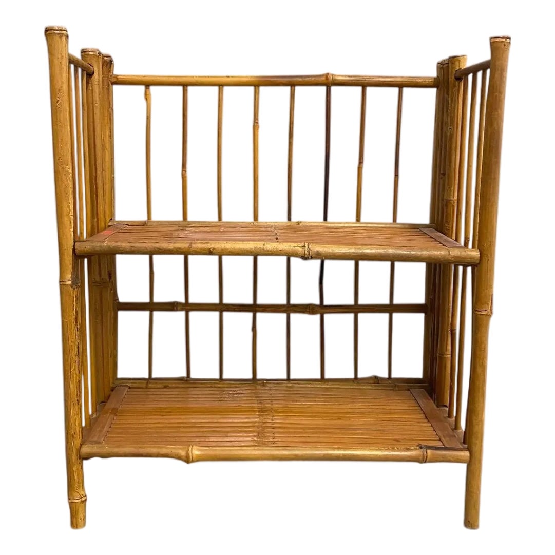 Vintage Bamboo Folding Corner Shelf / Étagerè With Side Panels | Chairish