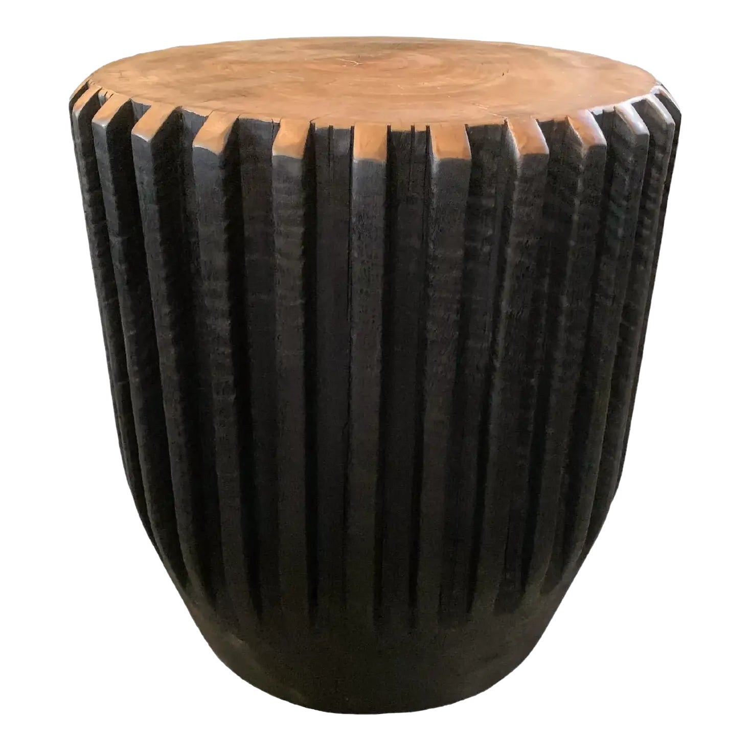 Sculptural Side Table, Solid Mango Wood, Carved Ribbed Detailing ...
