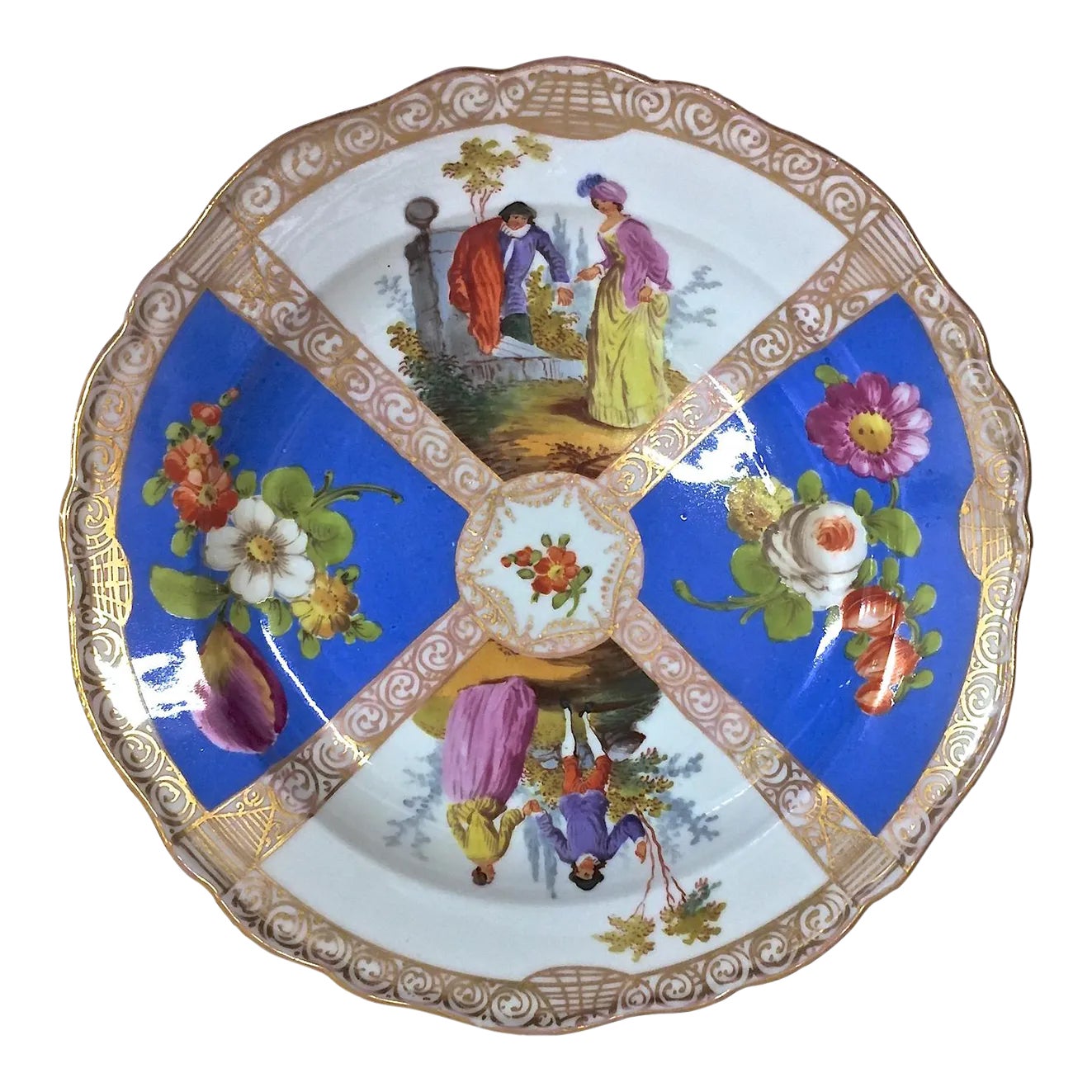 Antique Meissen Floral & Garden Scene Plate | Chairish