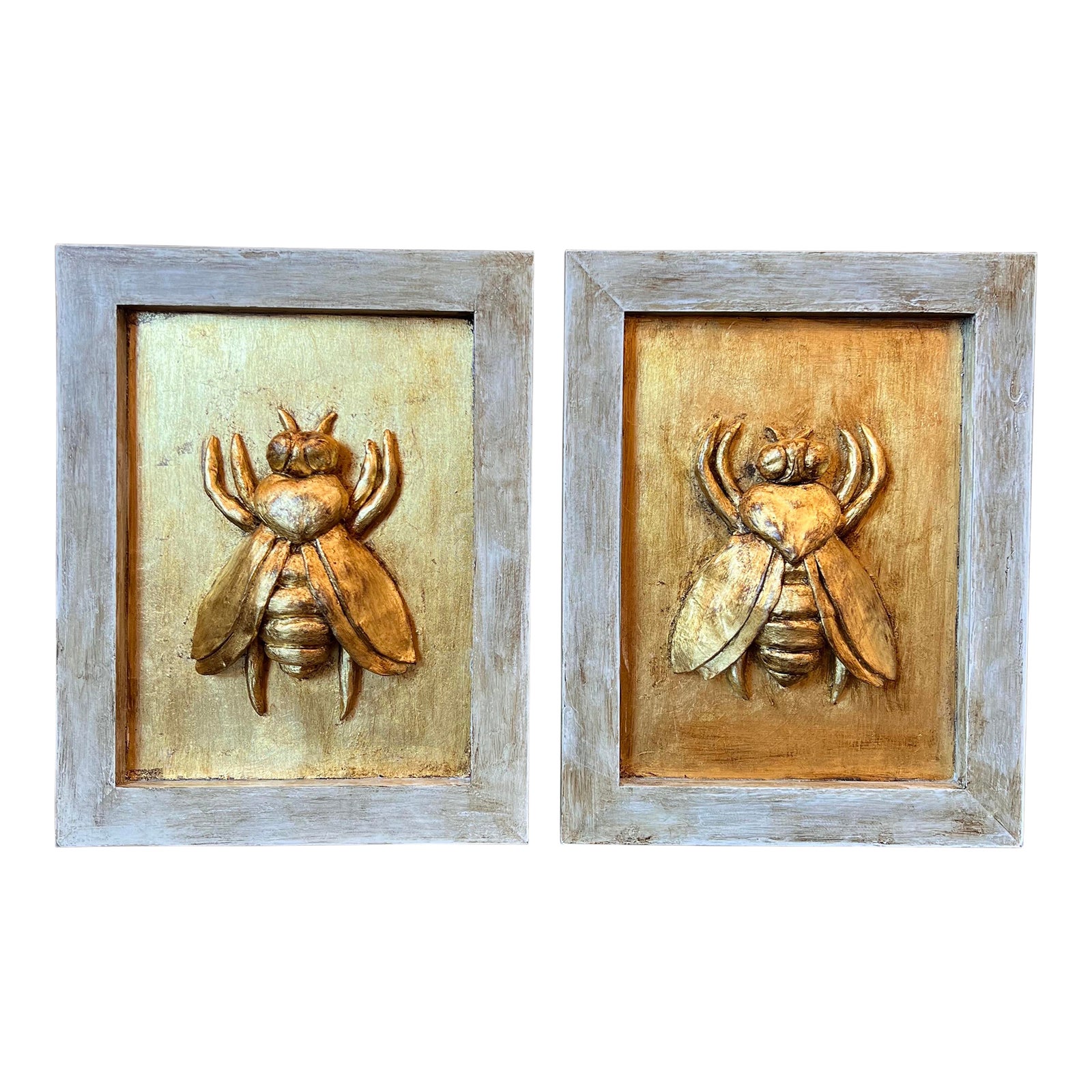 Pair of Custom Italian Baroque Style Gilded Plaster Bee Figure Framed ...