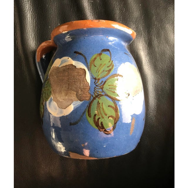 1880’s Vintage European Blue Ceramic Handpainted Milk Jug | Chairish