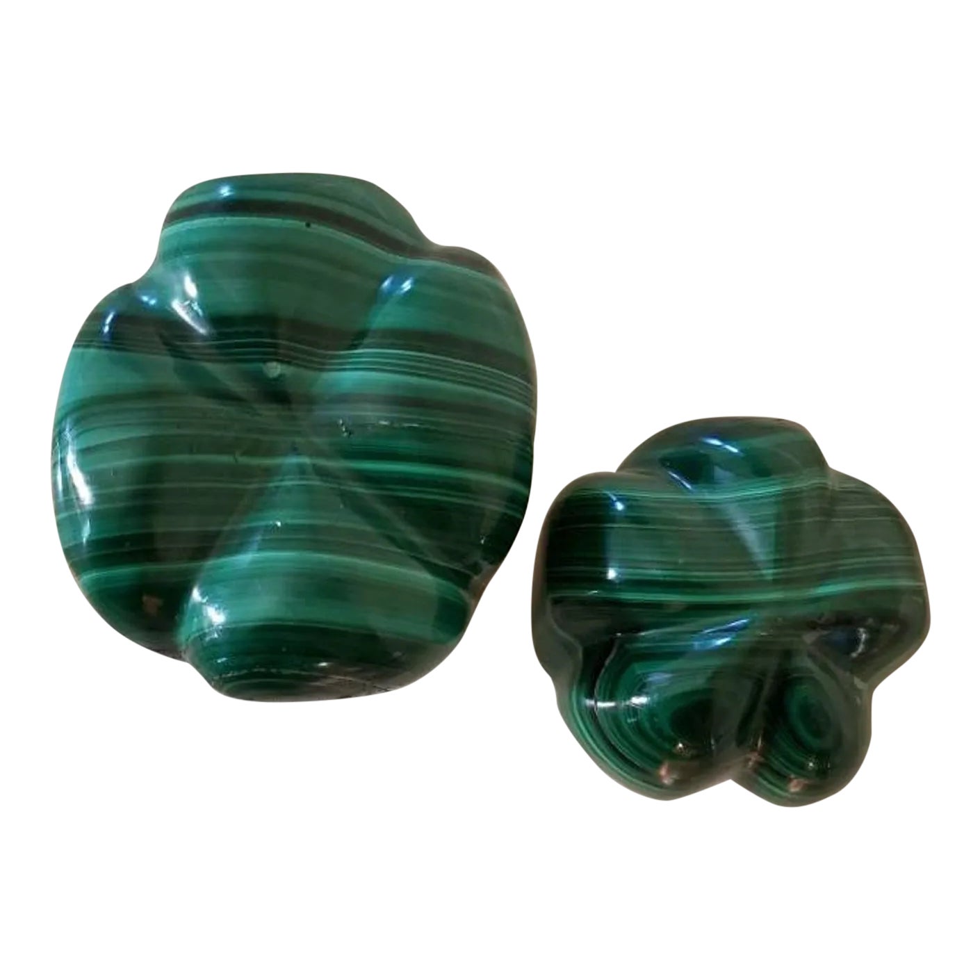 Carved Malachite Bulbous Shaped Stones - a Pair | Chairish