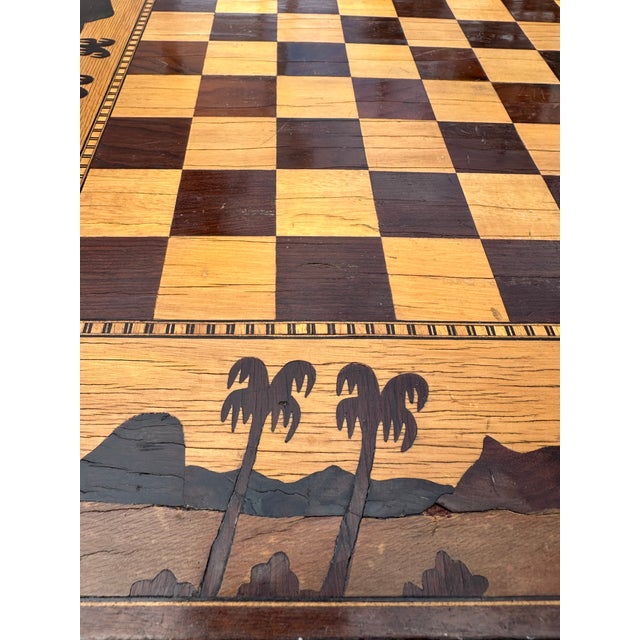 Vintage Marquetry Checkerboard With Palm Trees | Chairish