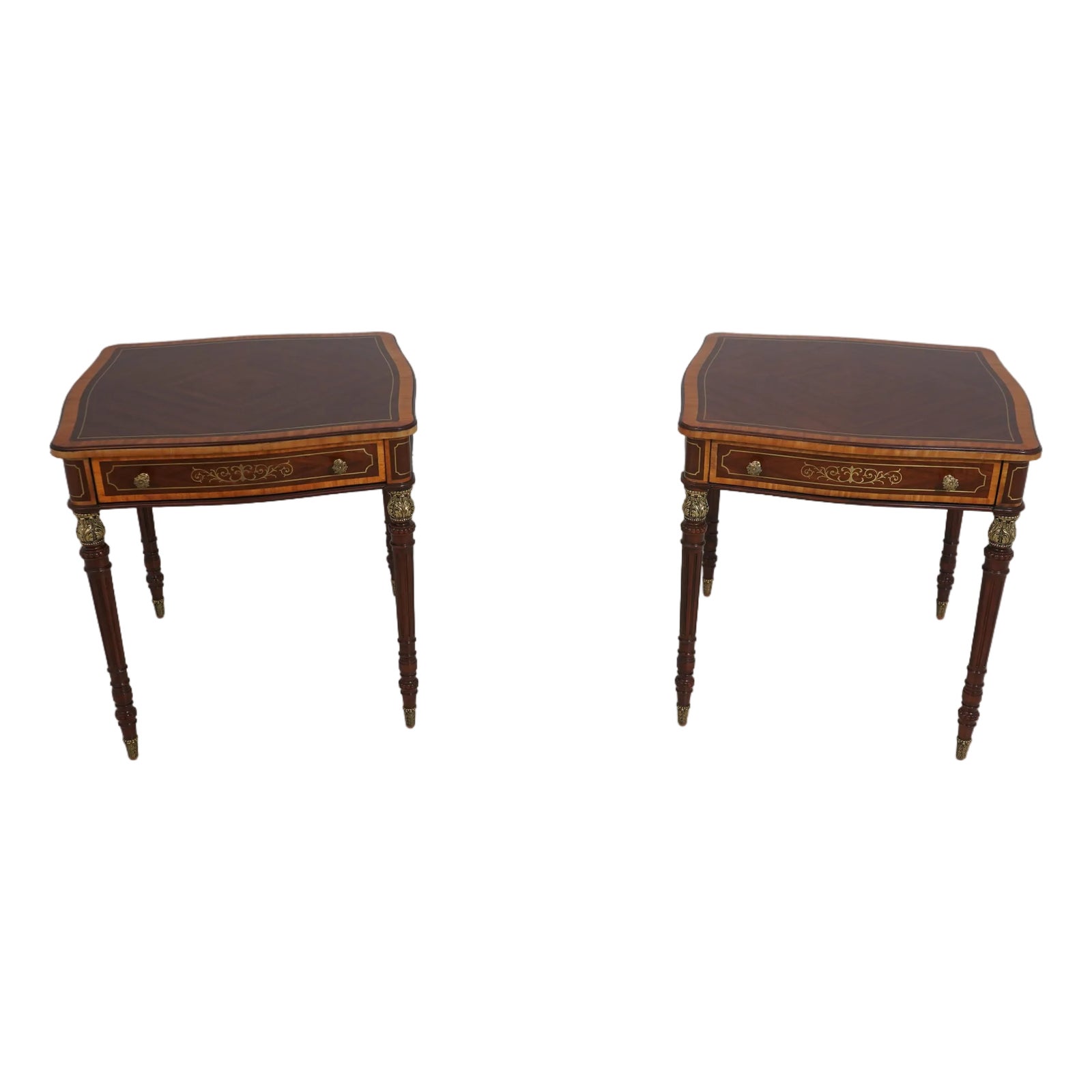 Pair Theodore Alexander French Mahogany Lamp Tables | Chairish