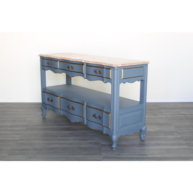 Vintage French Style Gray Console Table With Marble Top | Chairish