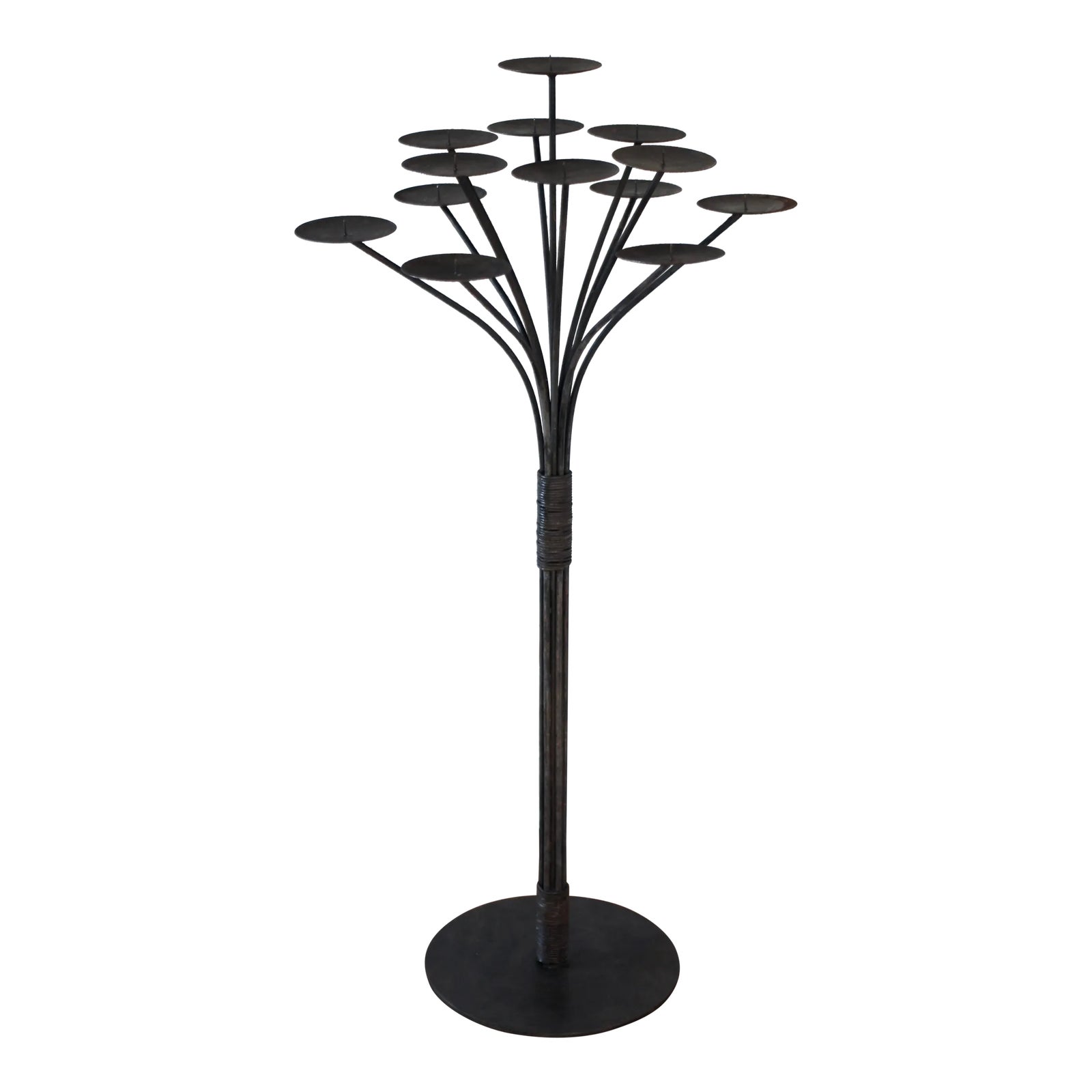 1990s Postmodern Black Wrought Iron Tree Stand Candle Holders | Chairish