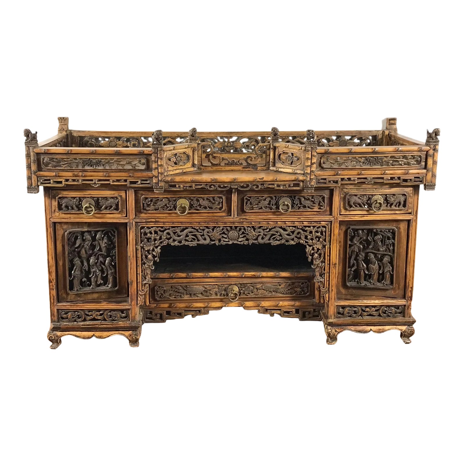 Antique Wooden Shrine With Elaborate Carvings | Chairish