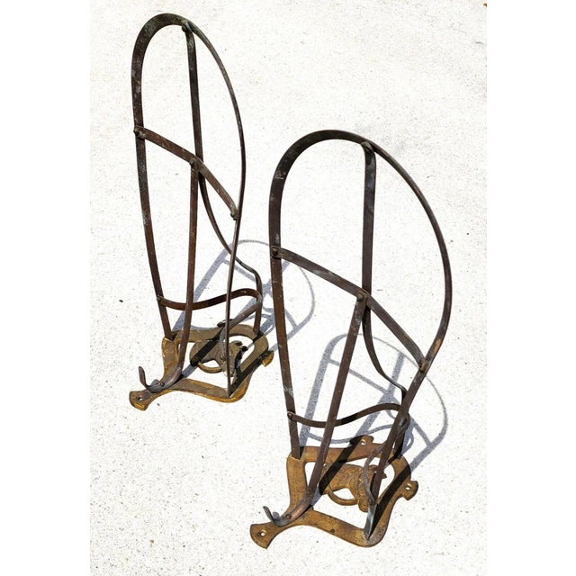 English Horse Saddle Wall Rack Solid Brass Vintage Pair | Chairish