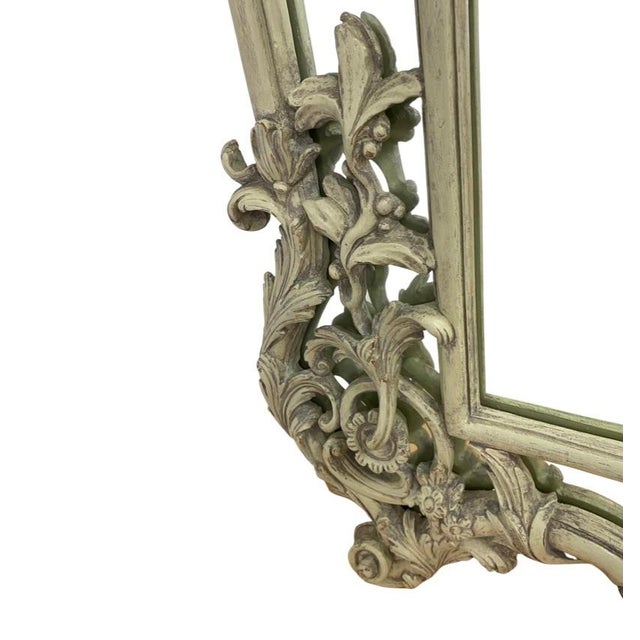 Vintage Carved Wood Louis Quinze Style Mantle Mirror, Celadon Patina | Chairish