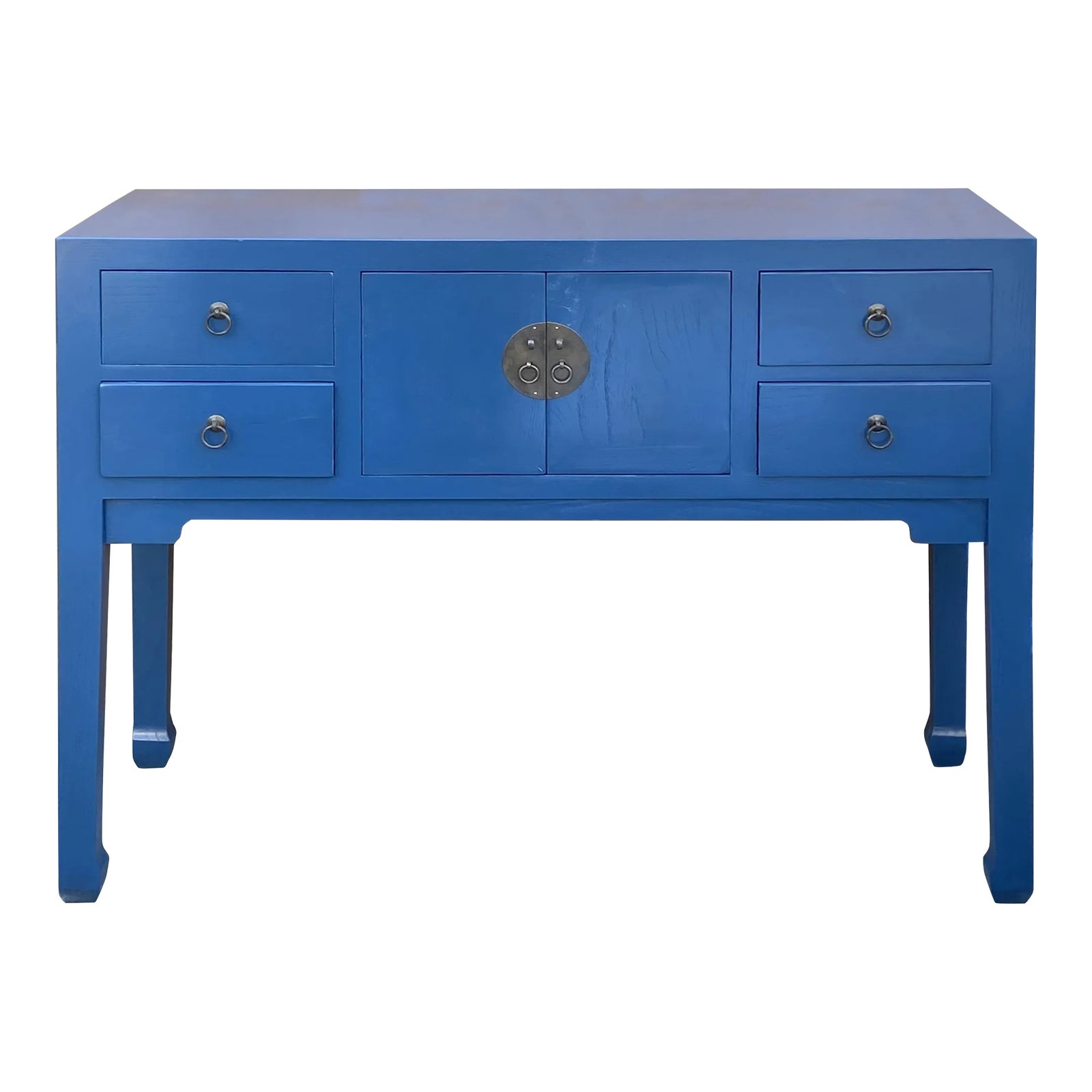 Oriental Bright Blue Long Moon Face 4 Drawers Slim Foyer Table | Chairish