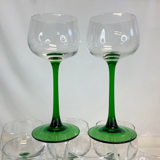 Mid Century French Emerald Green Stem Wine Glasses Set Of 9 Chairish
