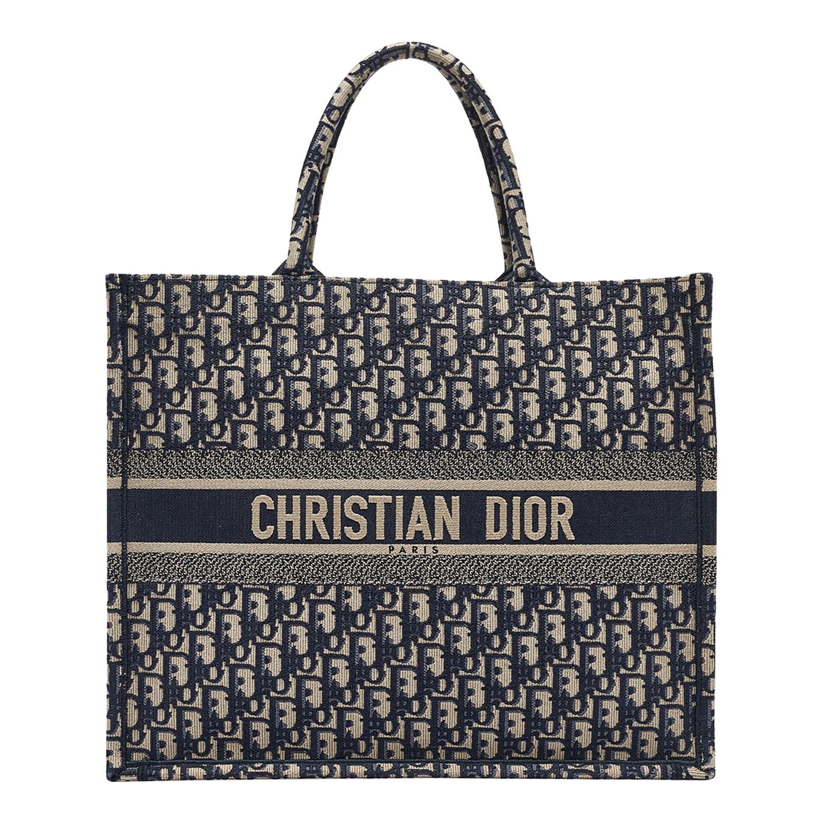 Dior Navy Blue Oblique Embroidered Canvas Large Book Tote | Chairish