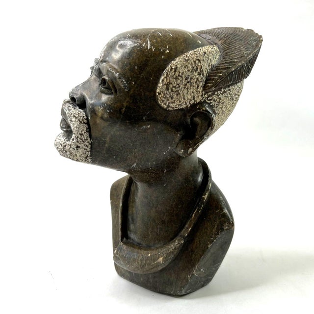 20th Century Authentic African Stone Carved Man Bust Sculpture Marble ...