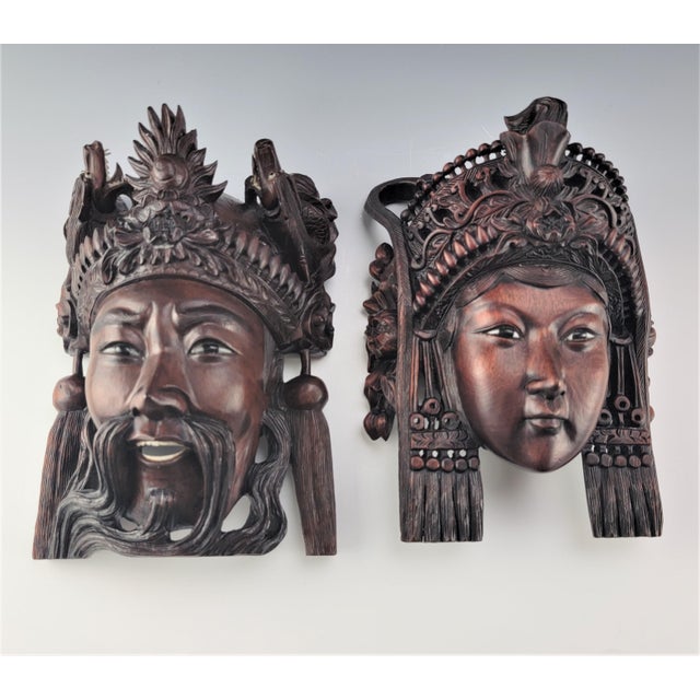 Vintage Chinese Hand-Carved Wood Masks of Daoist Deities Empress and ...