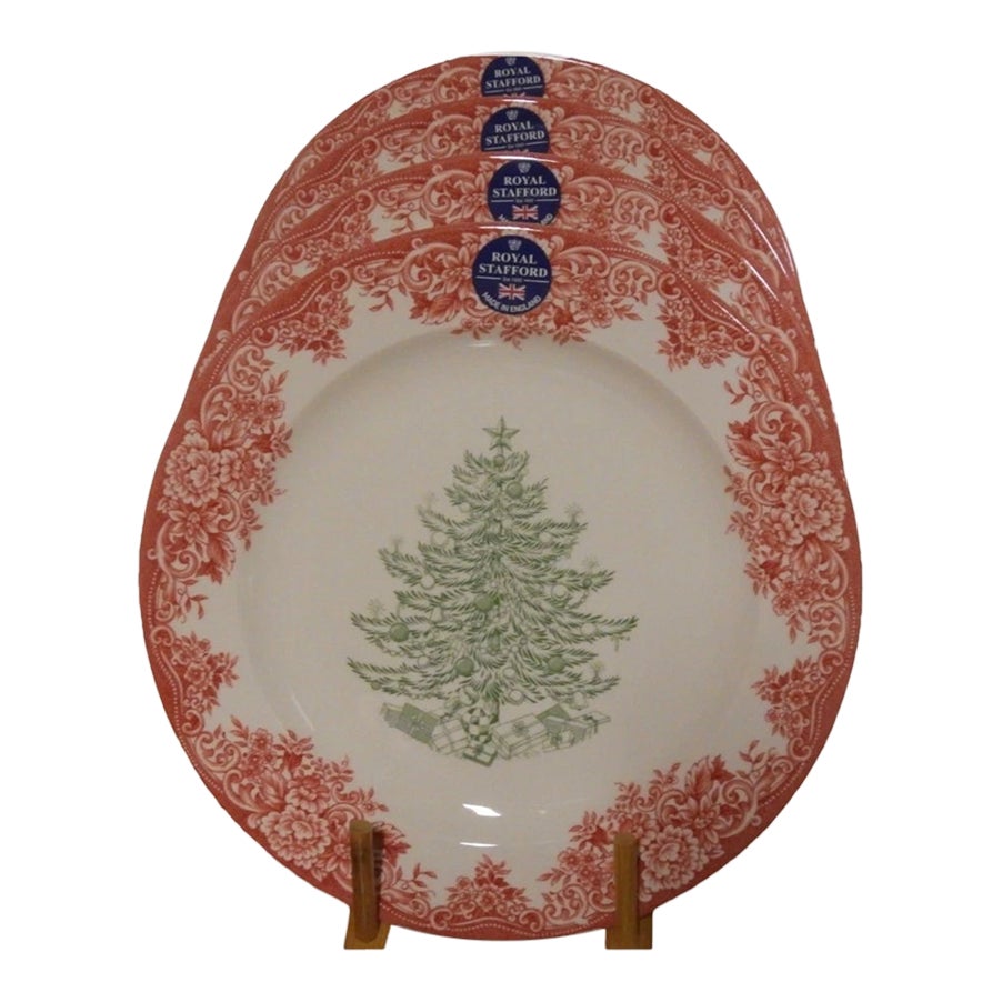 1980s Royal Stafford Christmas Tree Red Green 11” Dinner Plate - Set of ...