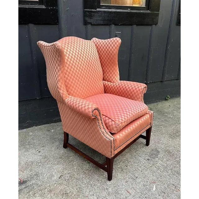 1950s-60s Pink Silk Oversized Wingback Chair W/ Nailhead Detail | Chairish