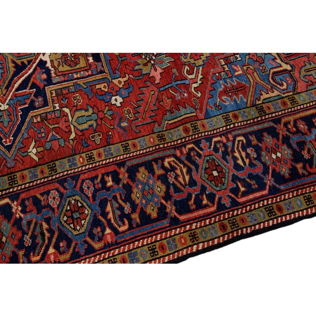 Red Antique Persian Heriz Handmade Wool Rug With Medallion Design ...