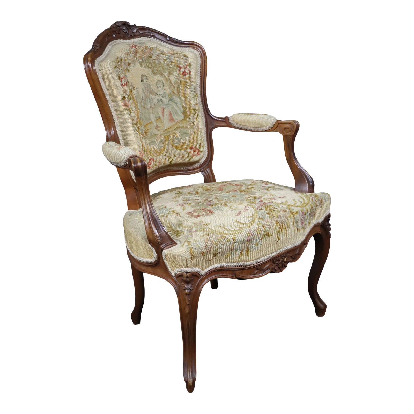 Louis XV Style Edwardian Tapestry Armchair | Chairish