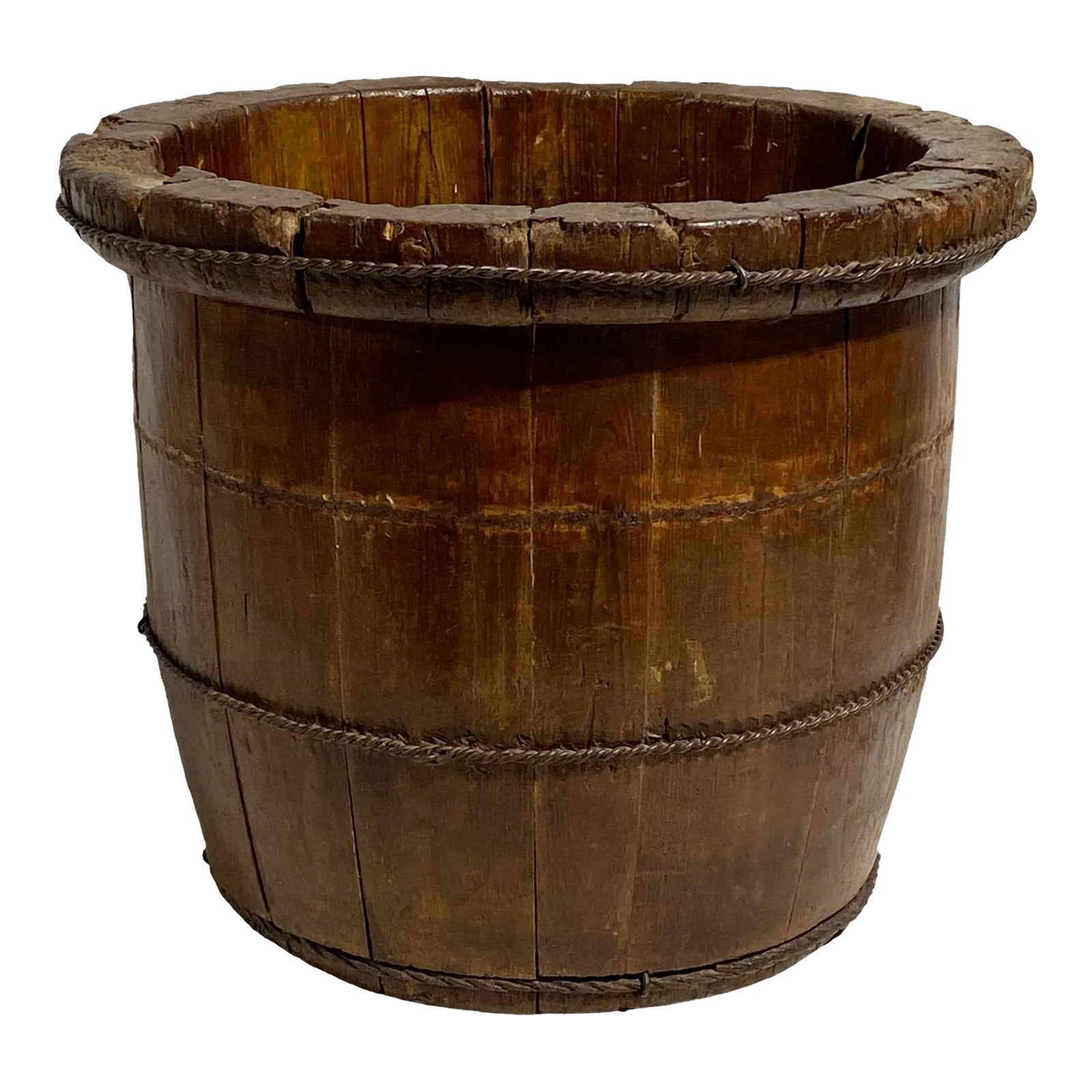 Antique Chinoiserie Water or Rice Bucket Primitive Iron/ Wood 11" H ...