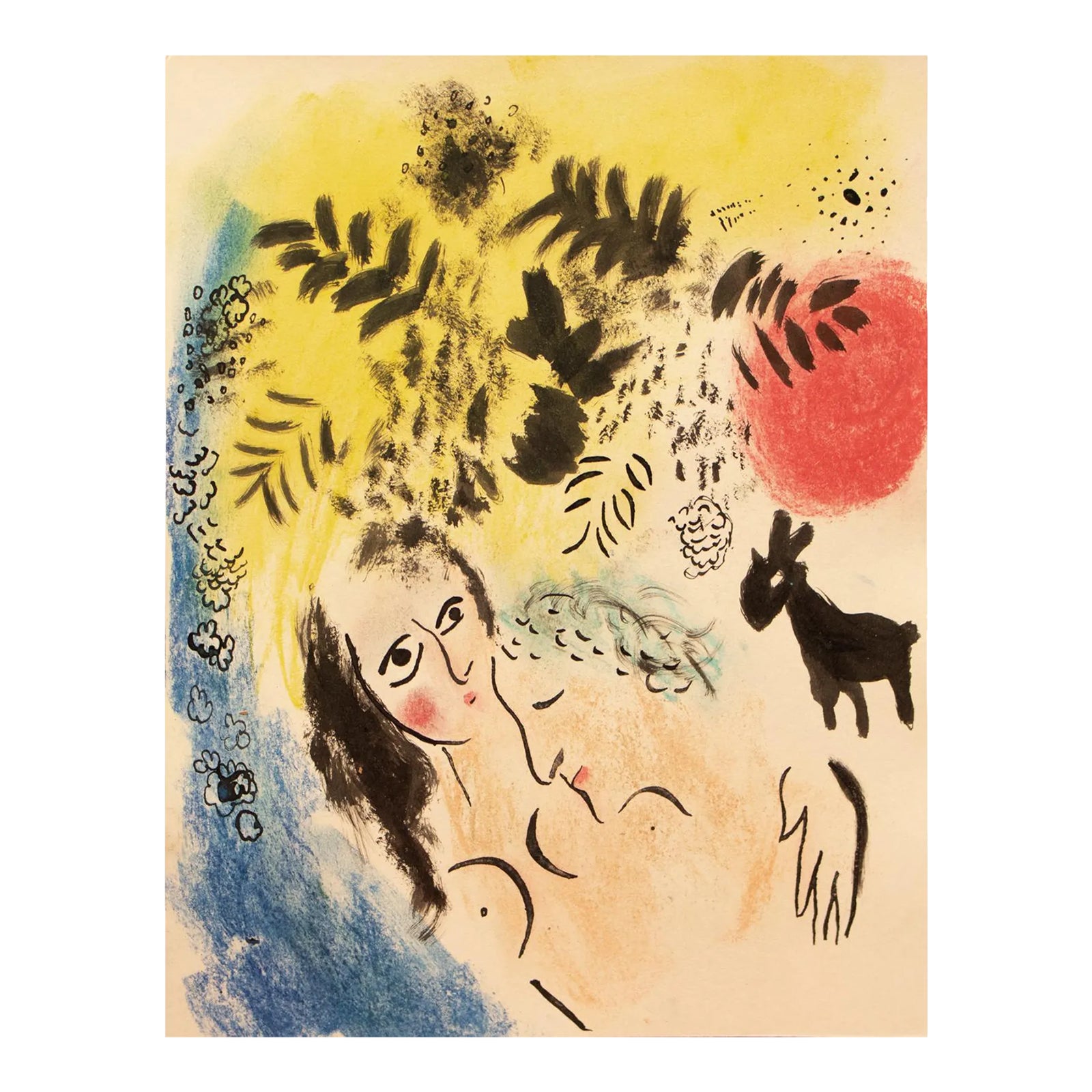 20th Century Ink and Watercolor Painting, Manner of Chagall | Chairish