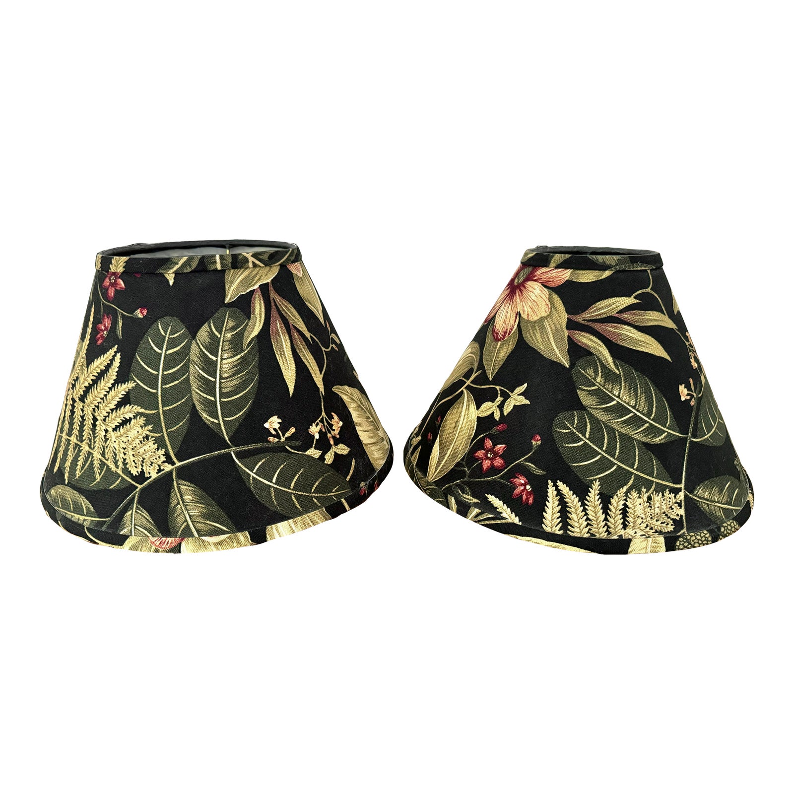 Vintage Fabric Covered Botanical Handmade Lamp Shades - a Pair | Chairish