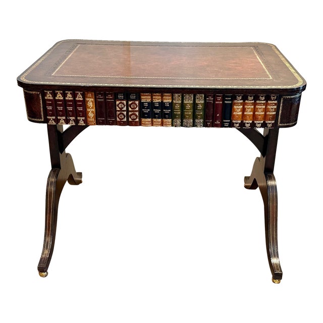 Book Motif Leather Wrapped Maitland Smith Writing Desk | Chairish