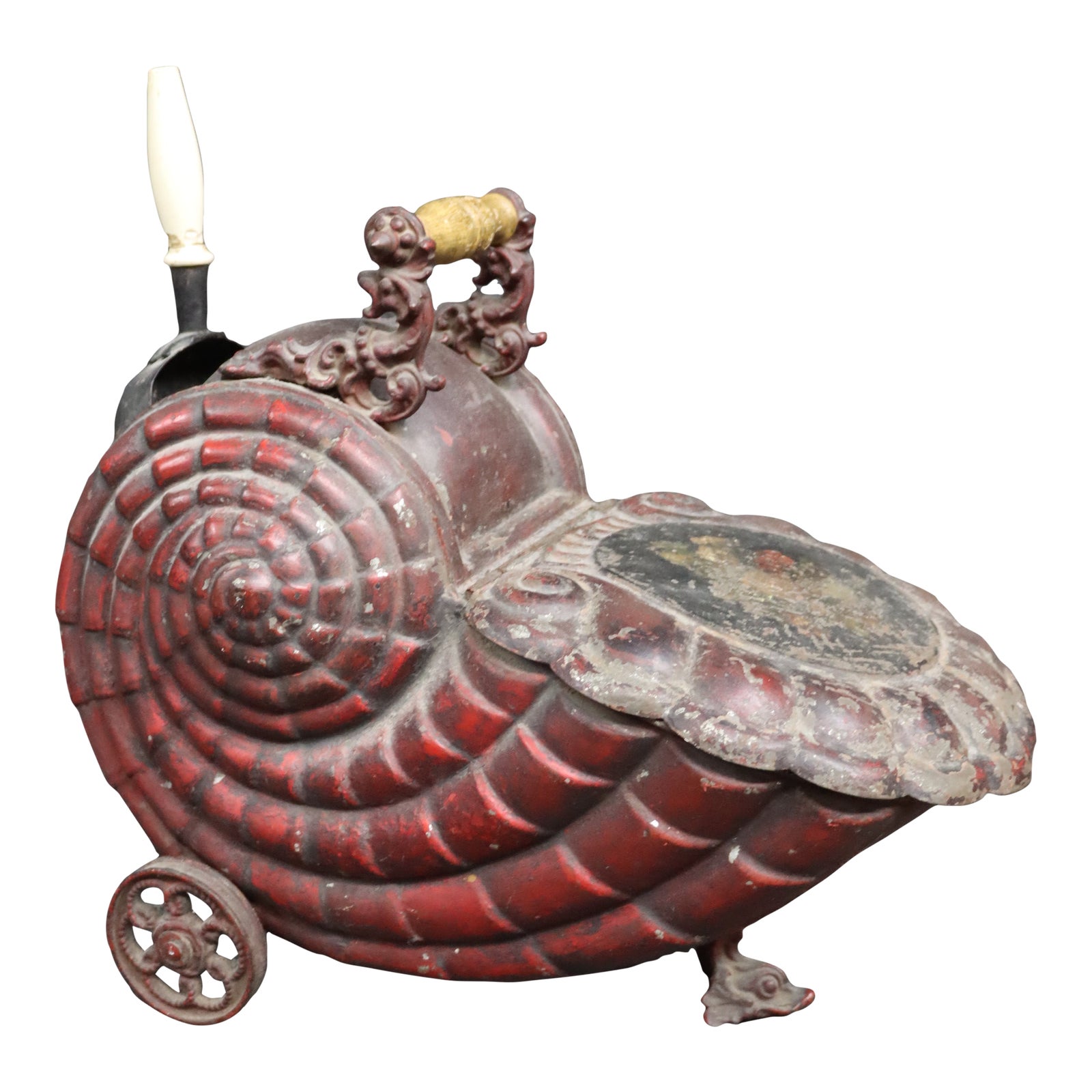 Rare Victorian Cast Metal Snail Coal Scuttle | Chairish