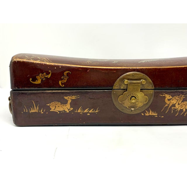 Antique Chinese Hand-Painted Leather Pillow Box | Chairish