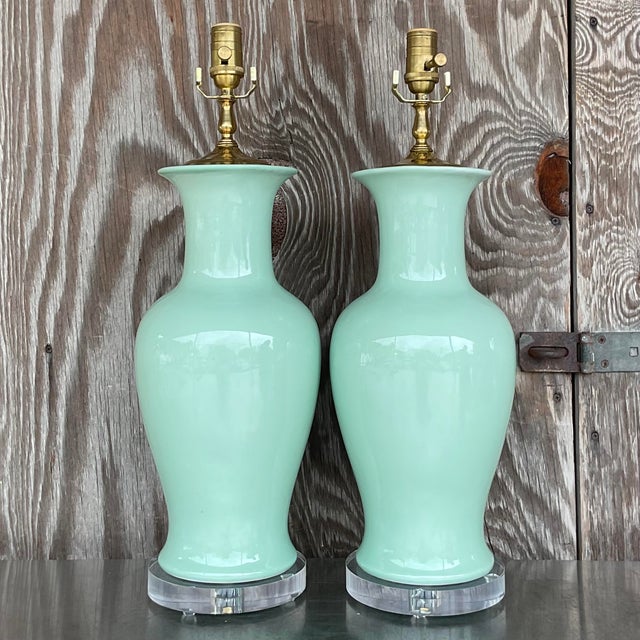 Vintage Regency Glazed Ceramic Table Lamps - a Pair | Chairish