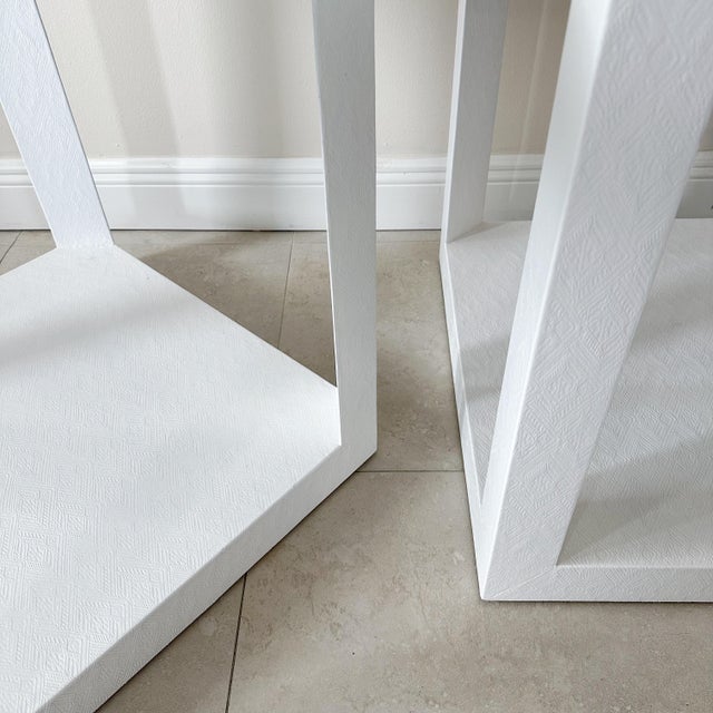 Pair 1970's Linen Wrapped White Lacquered Side Tables | Chairish