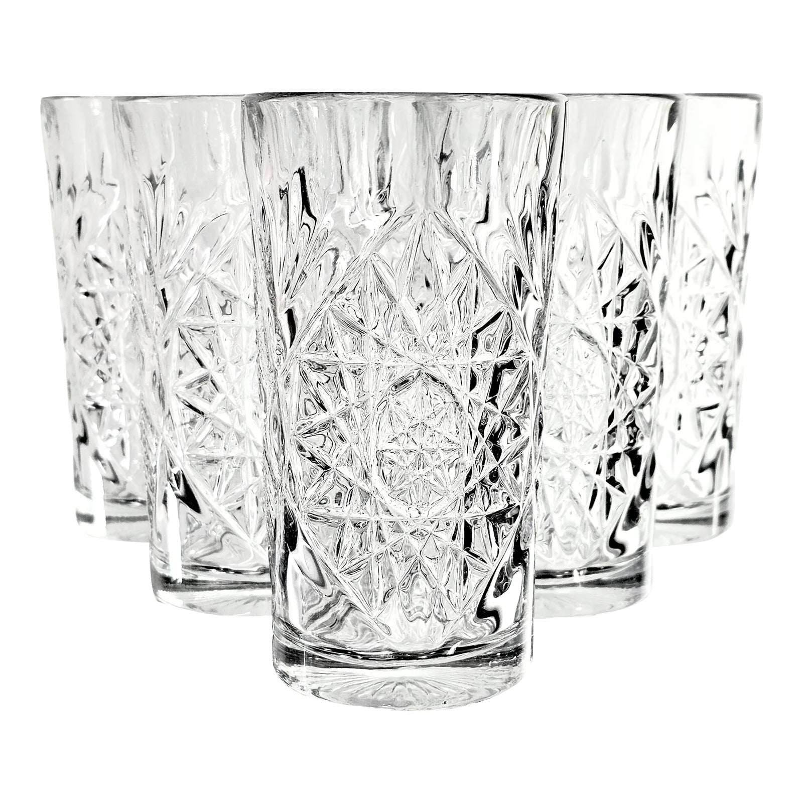 Libbey Glass Hobstar Highball Iced Tea Water Tumblers Set of 6 16 Oz ...
