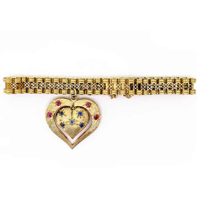 Mid-Century Yellow Gold Bracelet with an Articulated Double Sided Gem ...
